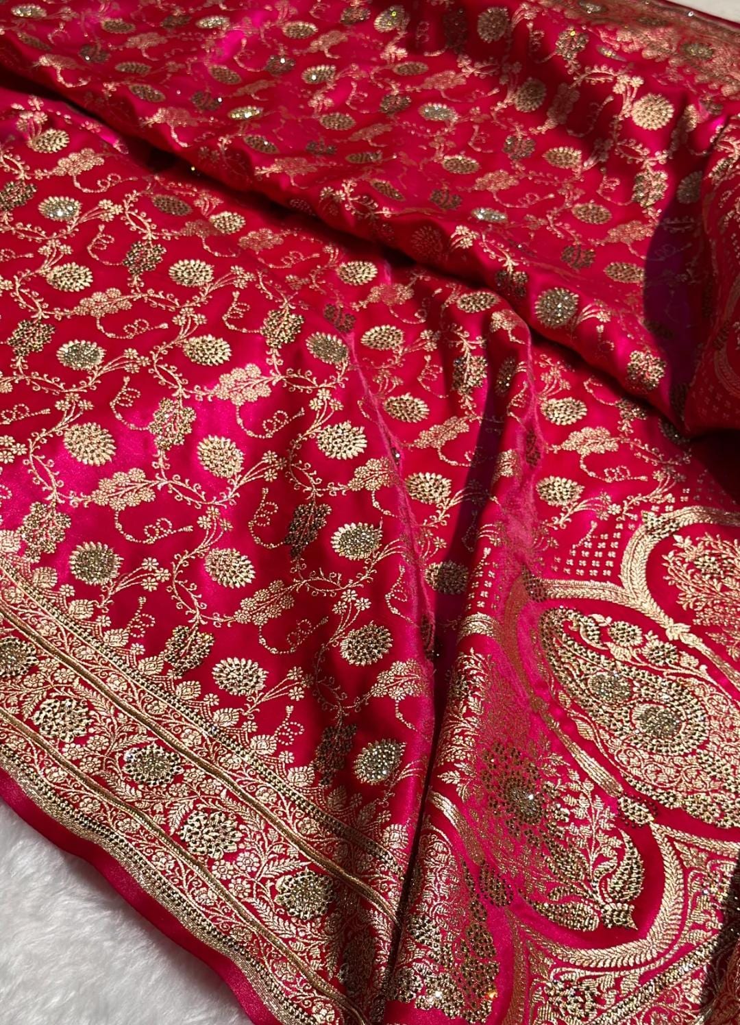 Rani Pink Mashru Silk Saree: Jaal Pattern, Zari Weaving - Etsy