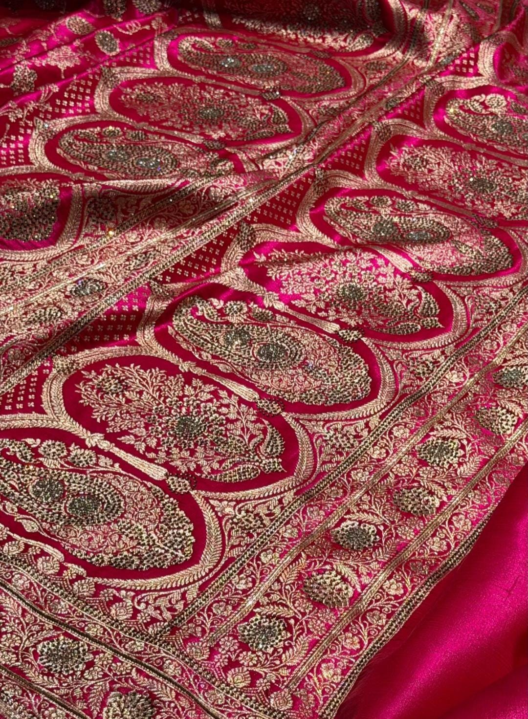Rani Pink Mashru Silk Saree: Jaal Pattern, Zari Weaving - Etsy