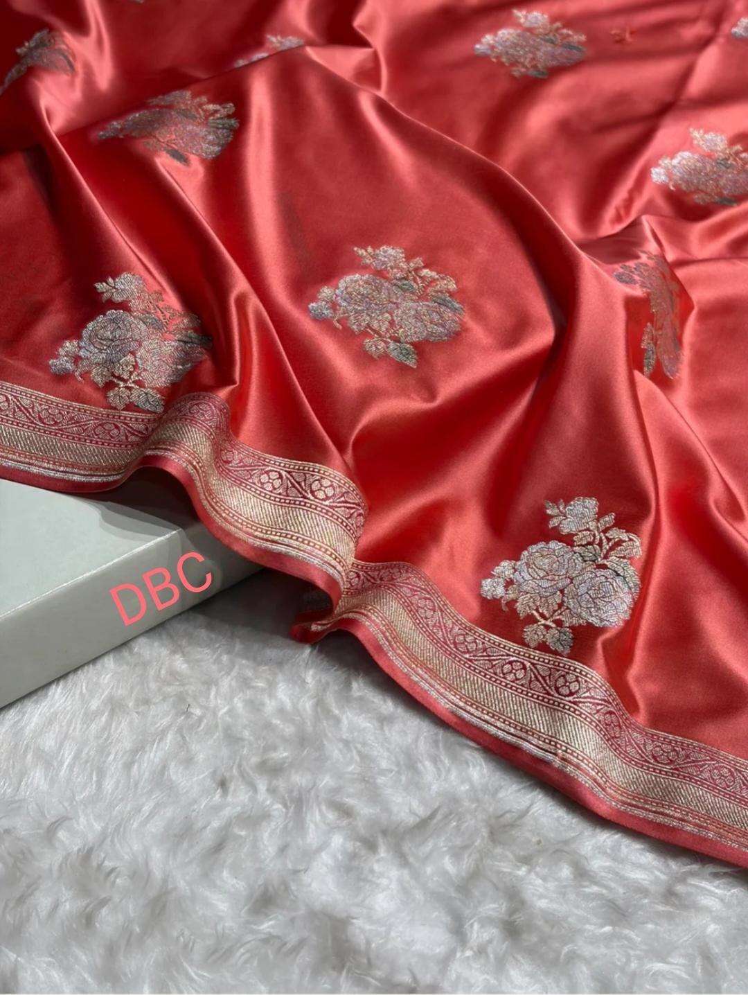 Peach Handwoven Mashru Silk Saree, Floral Motif - Etsy