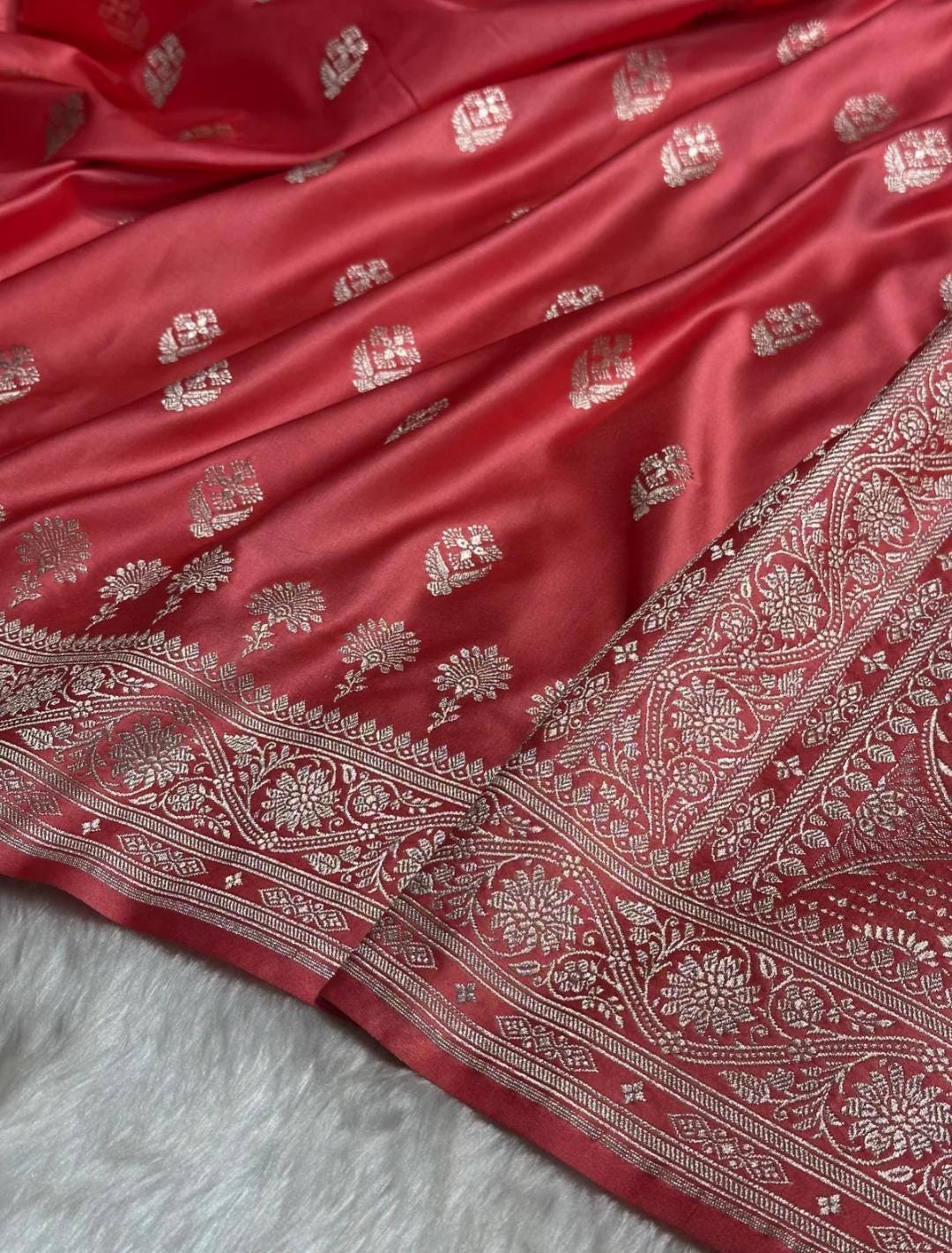 Peach Mashru Silk Saree: Boota Pattern, Zari Work Border - Etsy