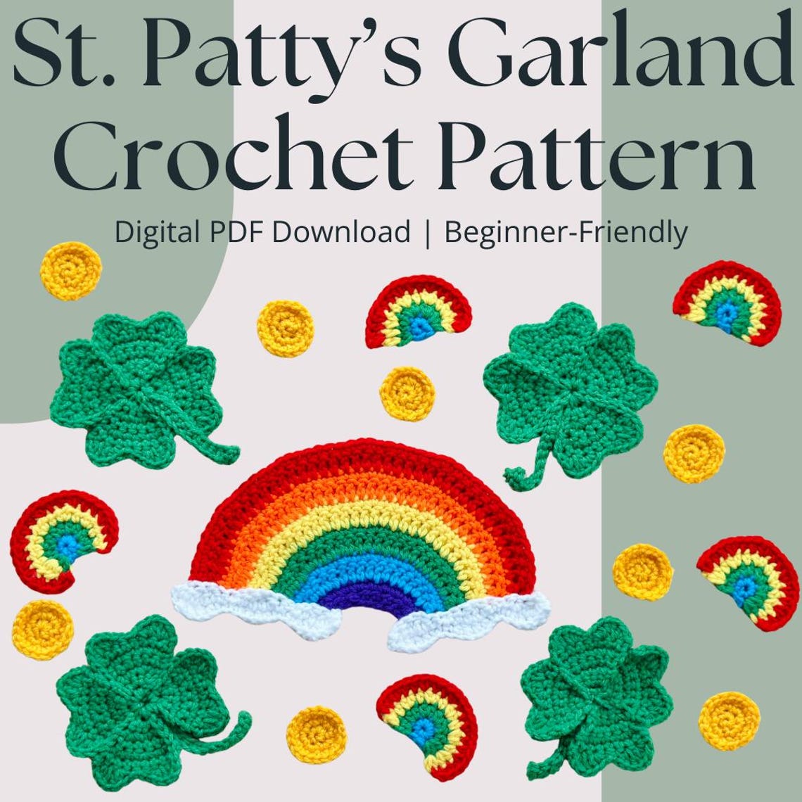 St. Patrick's Day Crochet Garland Pattern: Clover, Rainbow, Coins (PDF ...