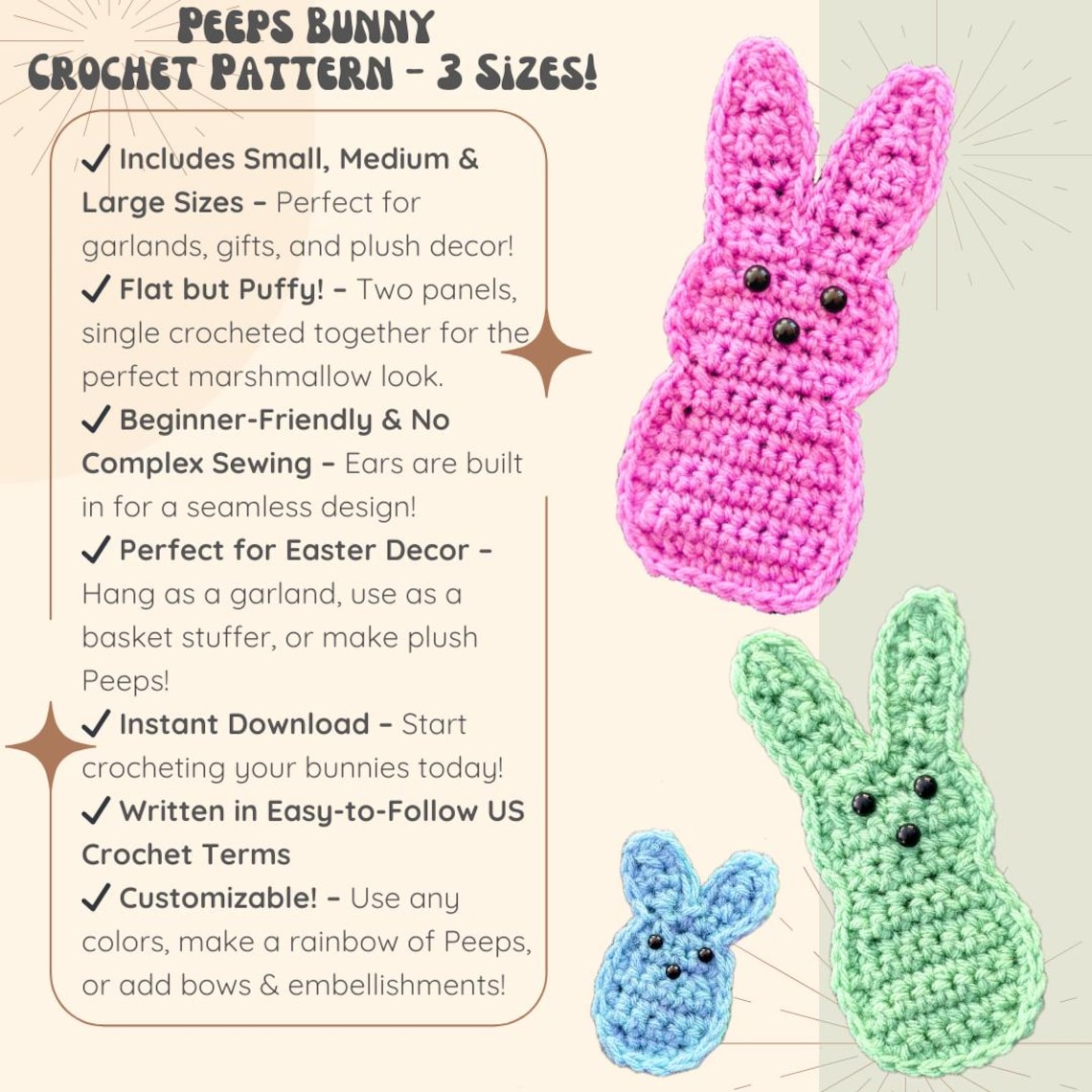 Peeps Bunny Crochet Pattern PDF | No-sew Easter Bunny Garland ...