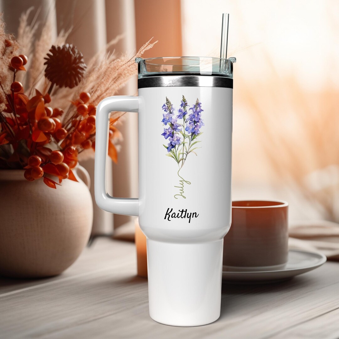 July Birth Month Tumbler Stainless Steel Bottle With Handle Straw Lid ...