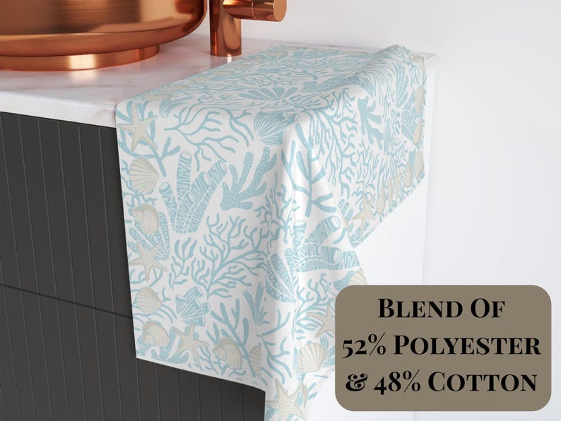 Coastal Bathroom Hand Towel Shell Pattern Beach Decor Guest Bathroom ...