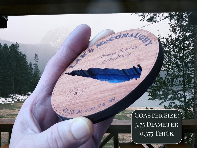Wooden Lake Coaster Custom Map Personalized Coordinates Bubinga Wood ...