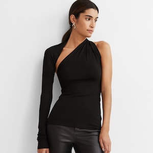 One Shoulder Top, Asymmetrical One Sleeve Top, Open Back Wrap Top, One ...