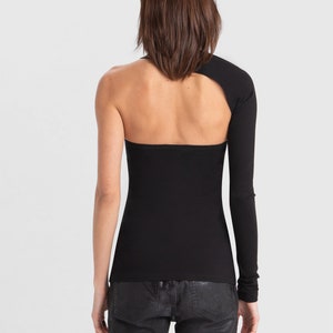 One Shoulder Top, Asymmetrical One Sleeve Top, Open Back Wrap Top, One ...
