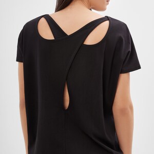 Black Oversized T-shirt, Cutout Back Top, Short Sleeve Shirt, Black ...