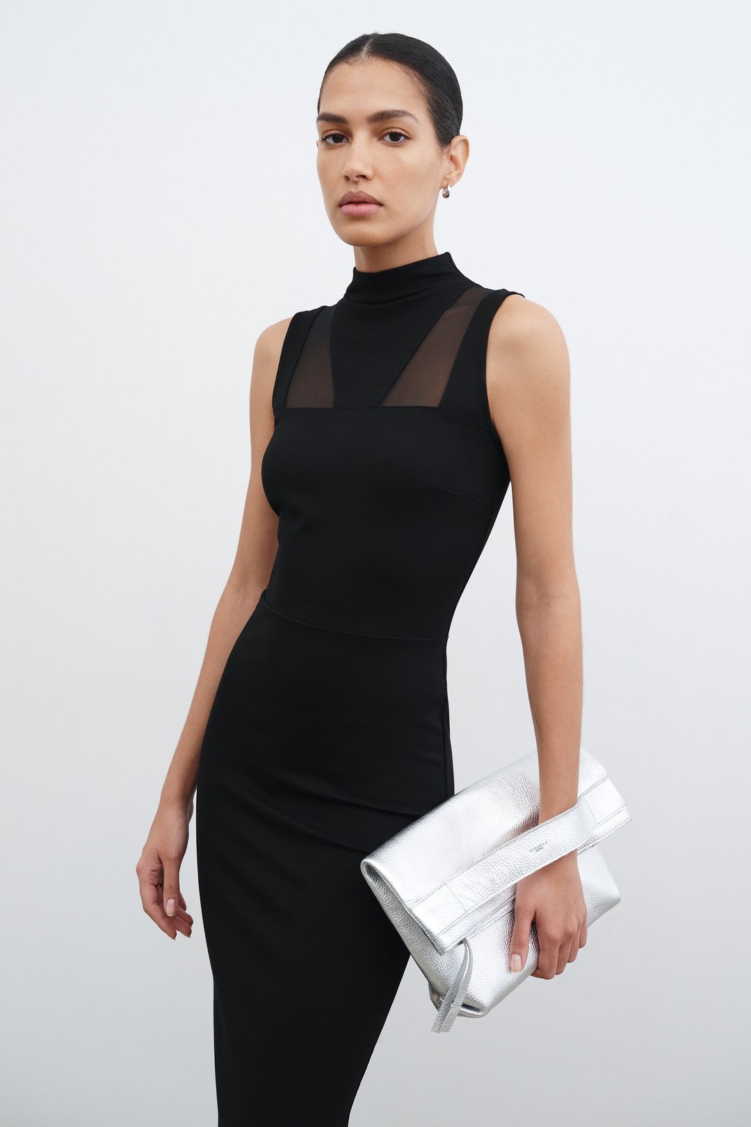 Mesh Cutout Dress, Midi Dress, Mockneck Dress, Geometric Cutouts ...