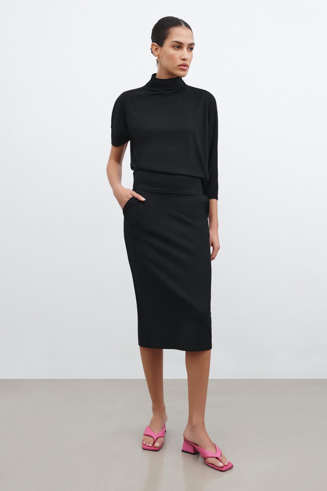 Fitted Black Skirt, Black Midi Skirt, Pencil Skirt, Stretchy Fitted ...