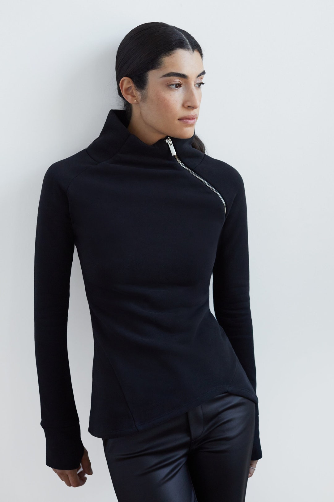 Zip up Sweatshirt, Black Quarter Zip Top, Zipper Sweatshirt, Zip up Top ...