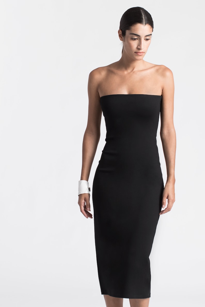 Strapless Cocktail Dress Black Fitted Dress Black Formal Etsy
