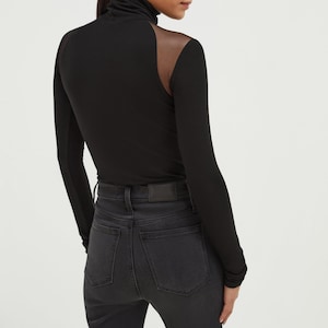 Haut à manches longues, chemise découpée en résille, haut de cocktail ...