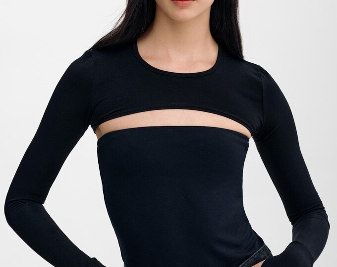 Long Sleeve Bolero, Crew Neck Bolero, Cropped Shrug, Cocktail Cover Up ...