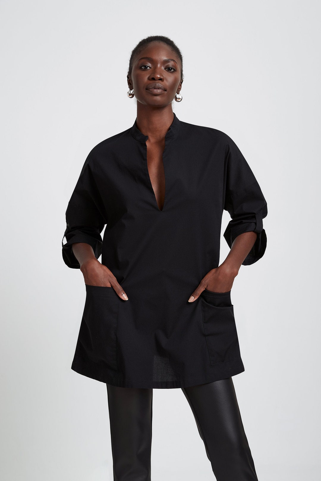 FINAL SALE Tan Beige Tunic Top, Deep V Neck Tunic, Drop Shoulder Tunic ...