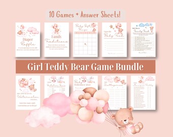 Baby Girl Teddy Bear Pink Baby Shower Games | Ready-to-print Digital ...