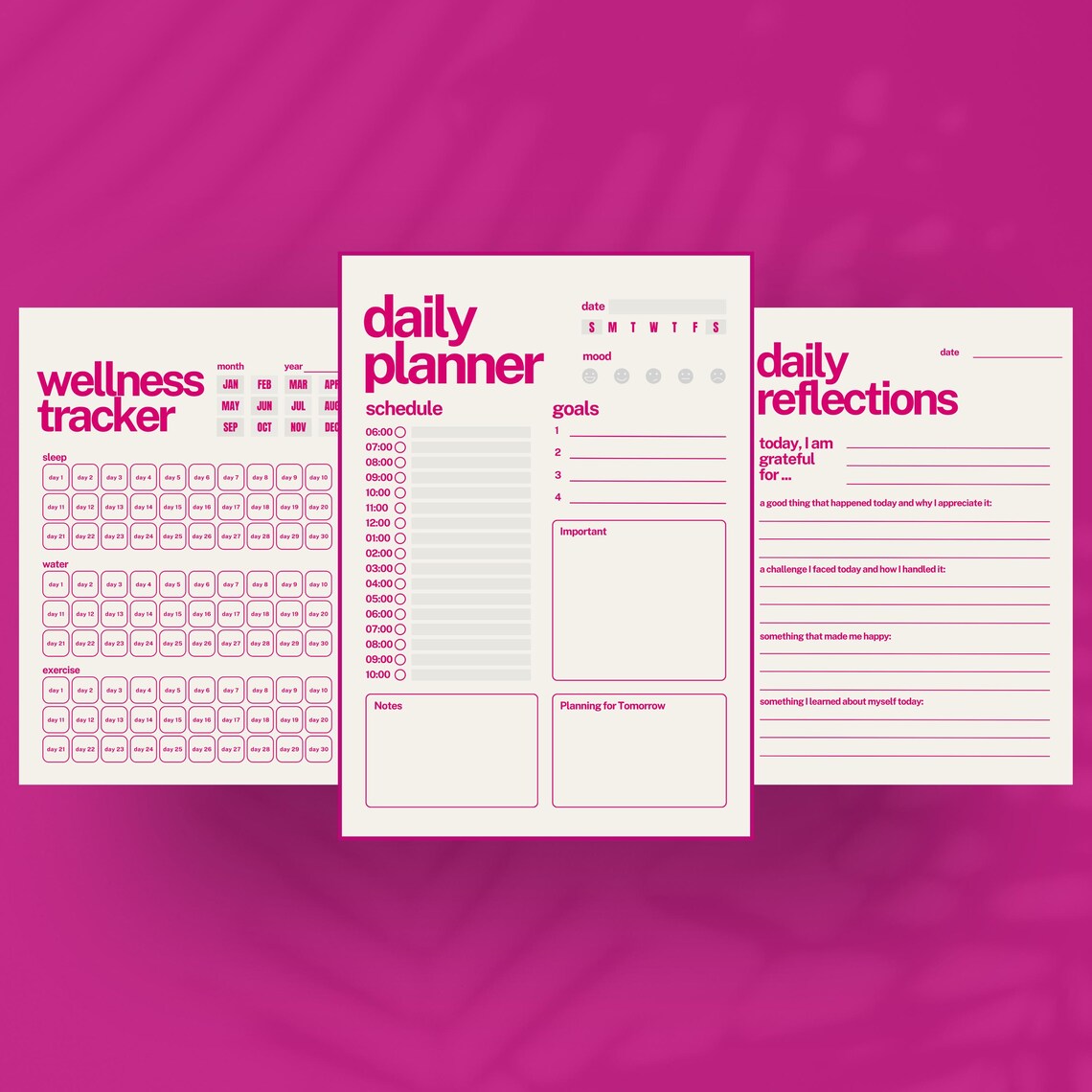Pink Minimalist Life Planner Bundle: Goal Tracker, Habit Tracker ...