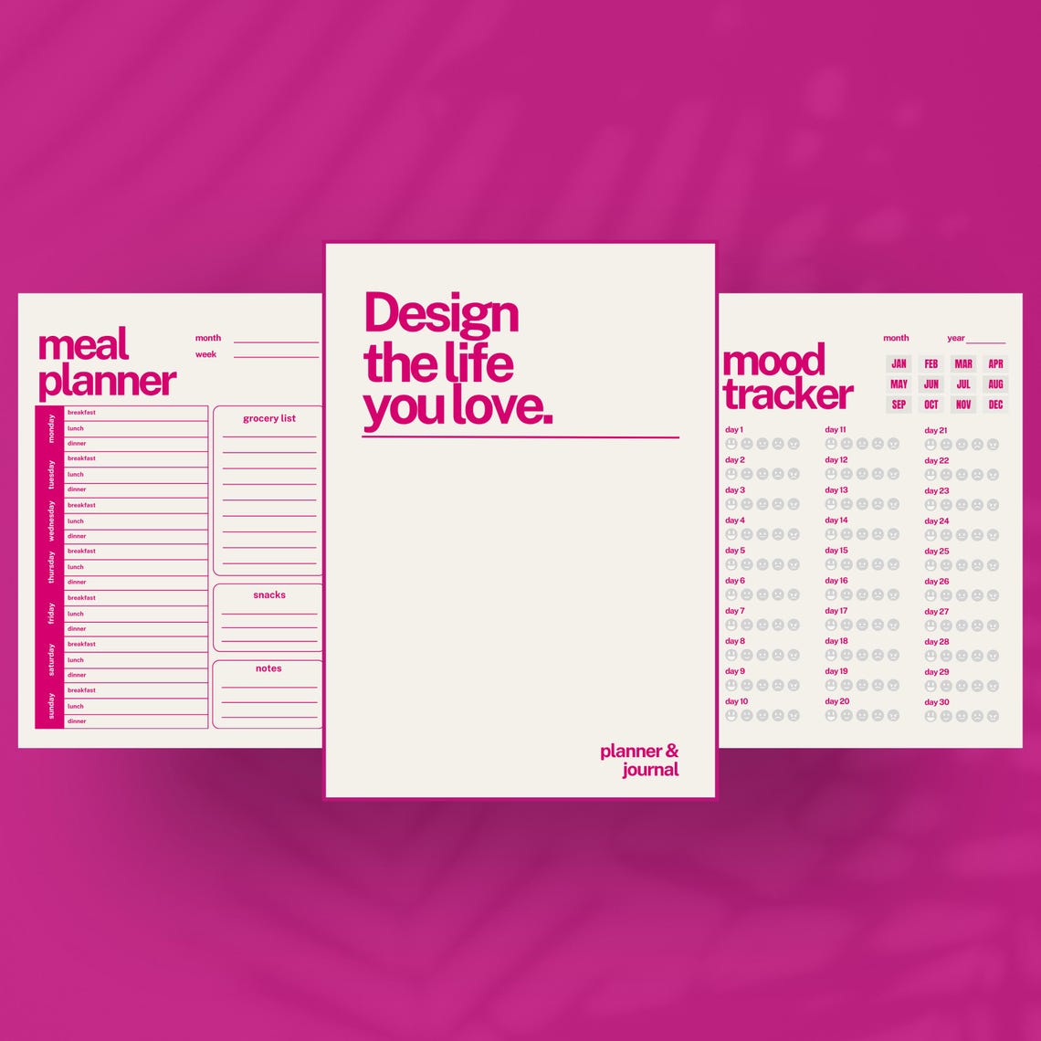 Pink Minimalist Life Planner Bundle: Goal Tracker, Habit Tracker ...
