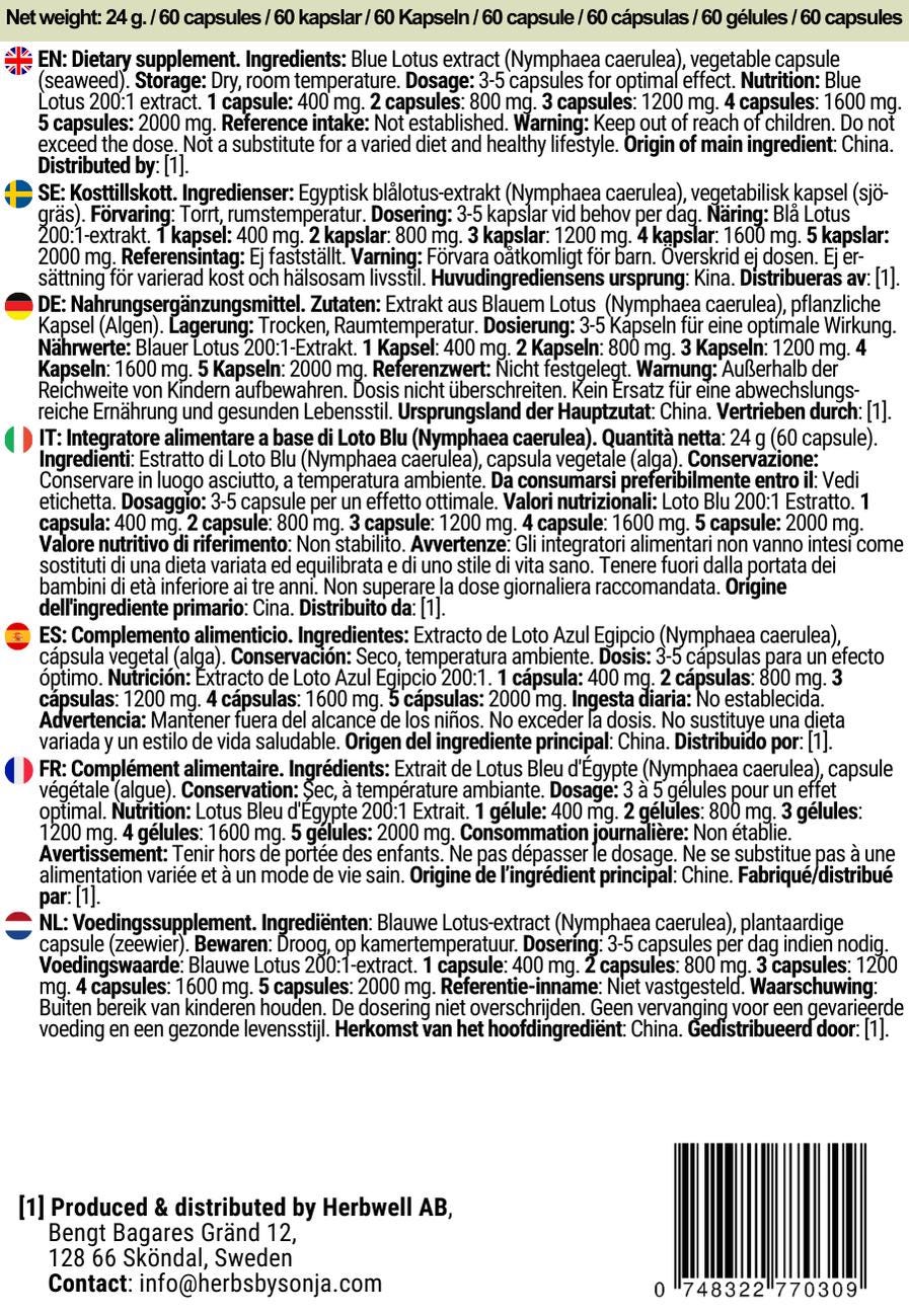 Blue Lotus 400 Mg Capsules. Highly Concentrated 200:1 Extract. No ...