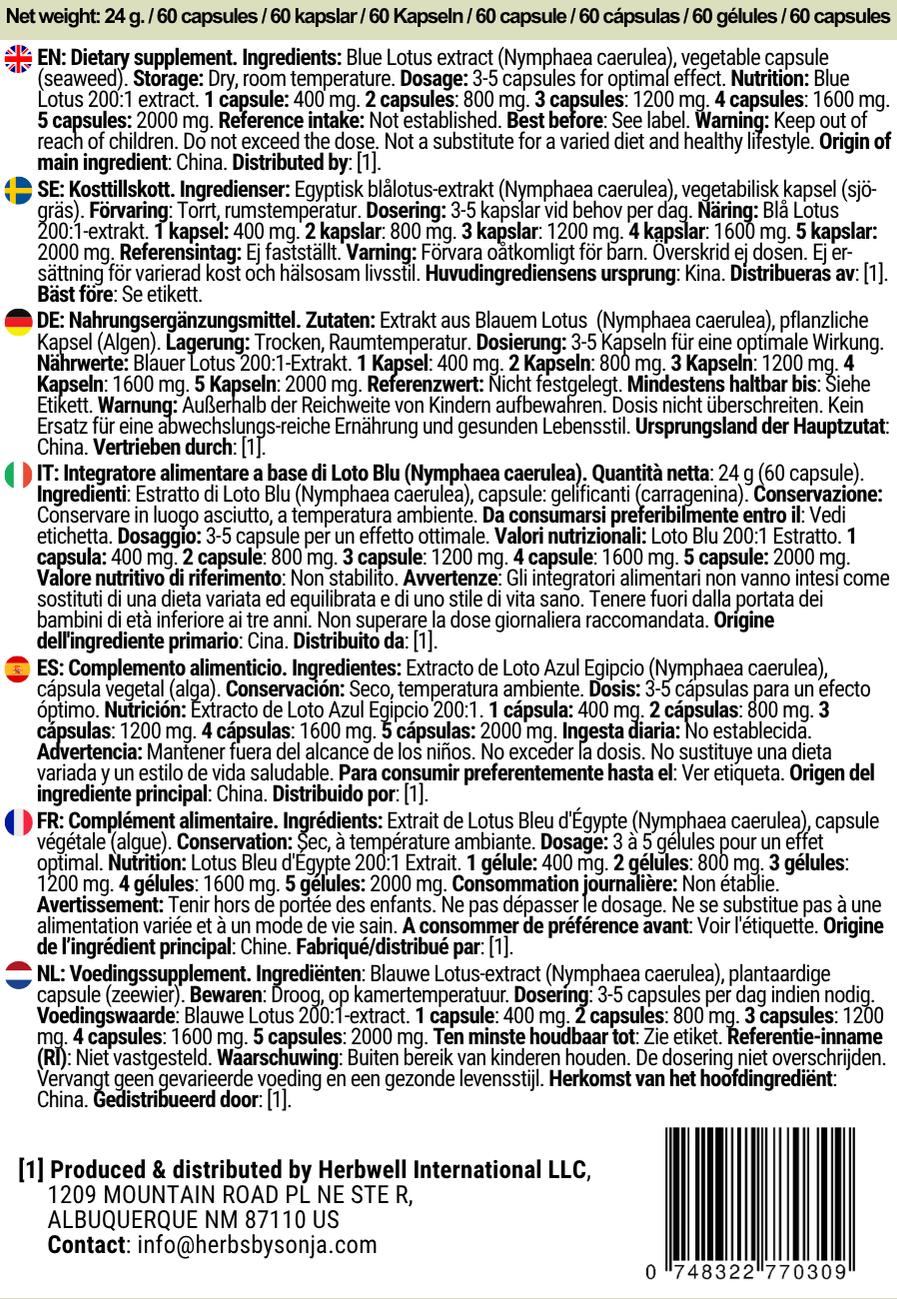 Blue Lotus 400 Mg Capsules. Highly Concentrated 200:1 Extract. No ...