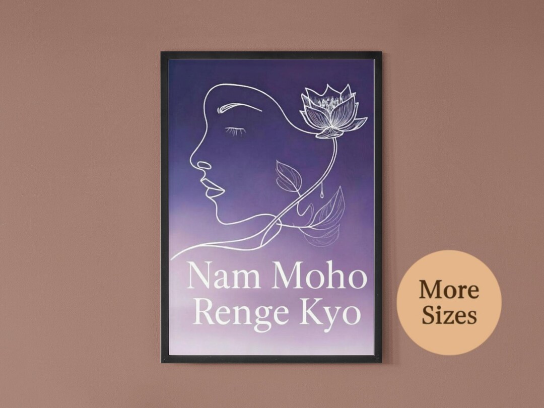 Nam Myoho Renge Kyo Wall Art Print: Minimal Line-art Face & Lotus ...