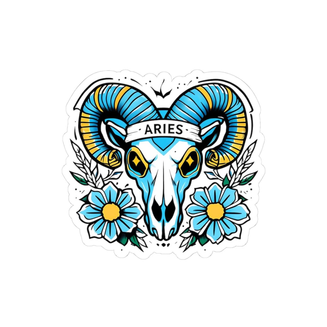 Aries Zodiac Sticker, Aries Ram Skull Decal, Astrology Vinyl Sticker ...
