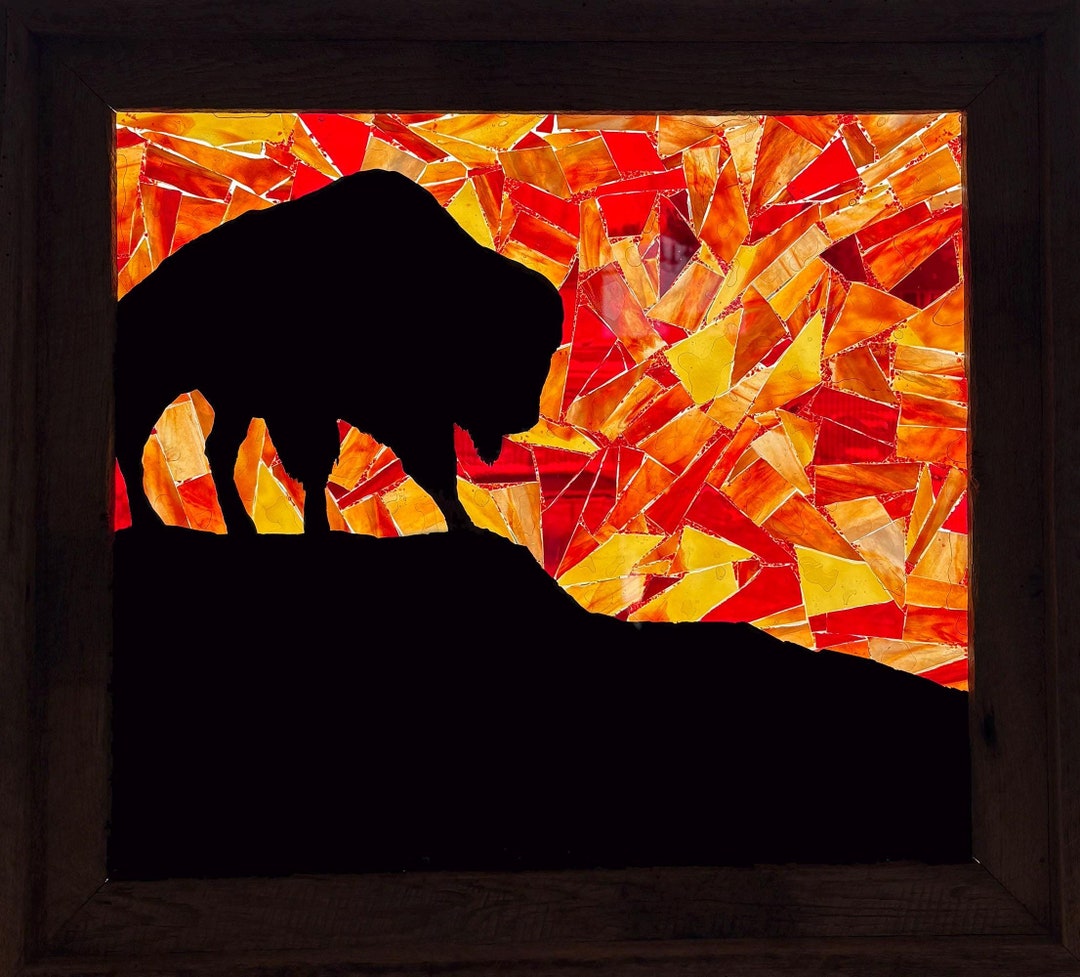 Western Glass Artwork Featuring Bold Dramatic Fractured Glass Sunset ...