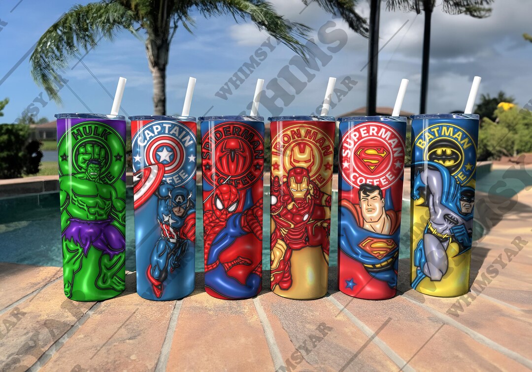 Bundle Superhero Inflated Tumbler Wrap PNG, Marvel Heroes 20oz PNG ...