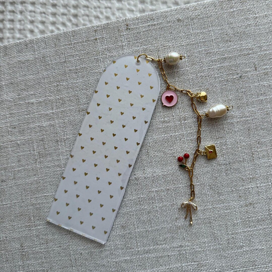 White Arched Bookmark, Featuring Gold Hearts and Gold-plated, Nickel ...