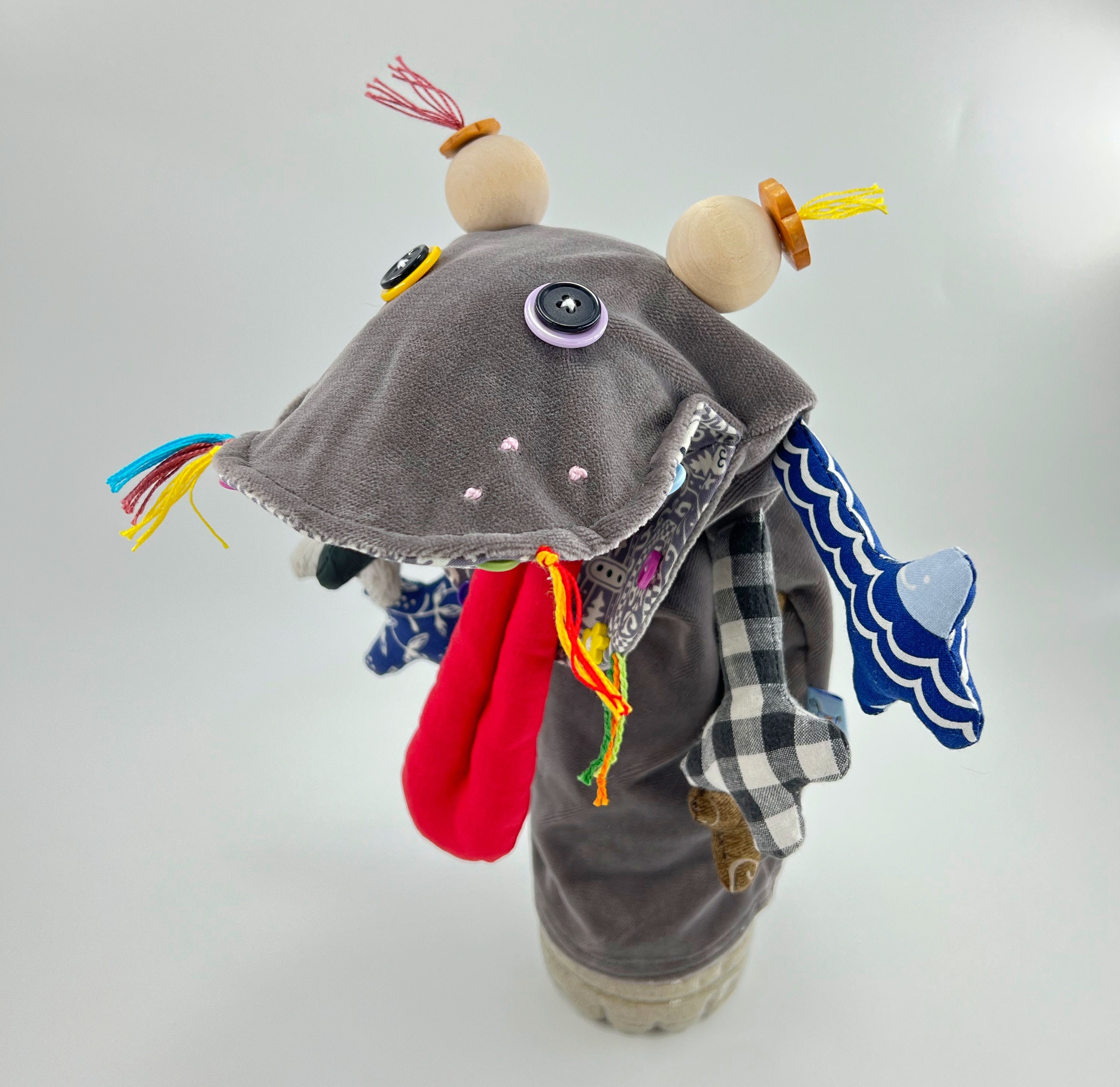 Handpuppe Fröhliche Wurm Theater Handarbeit Samt Bunt Grau | Etsy