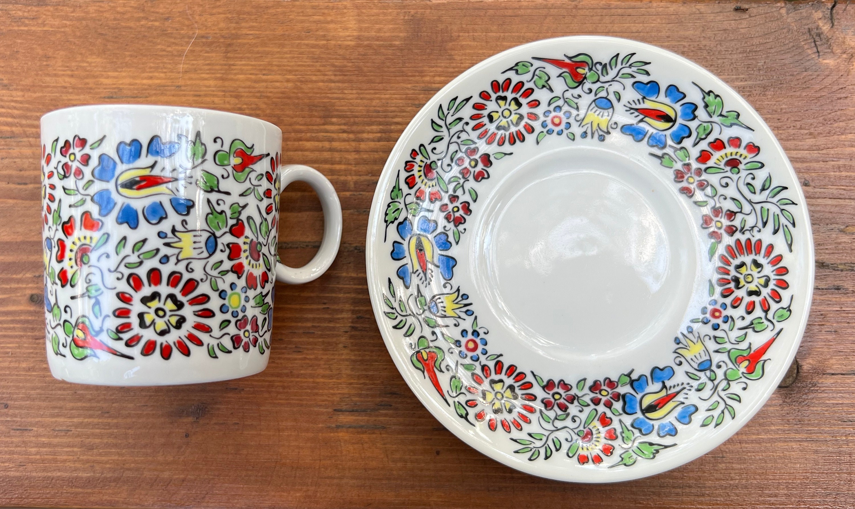 Cepelia Opole Hand Painted Tea Cup and Saucer Vintage Porcelain Made in ...