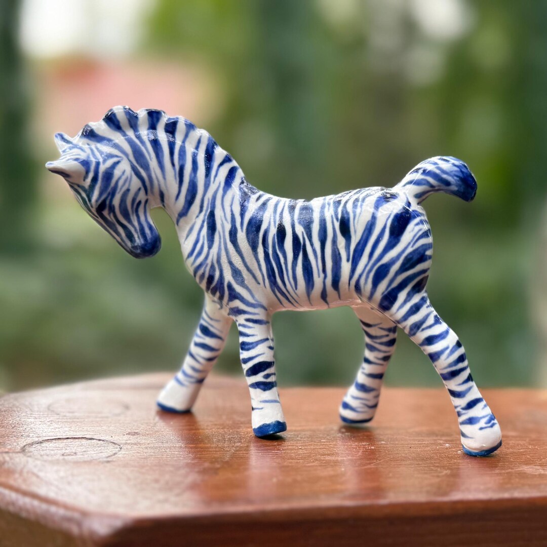 Hand-painted Ceramic Zebra Horse Figurine Art Pottery Handmade Colorful ...