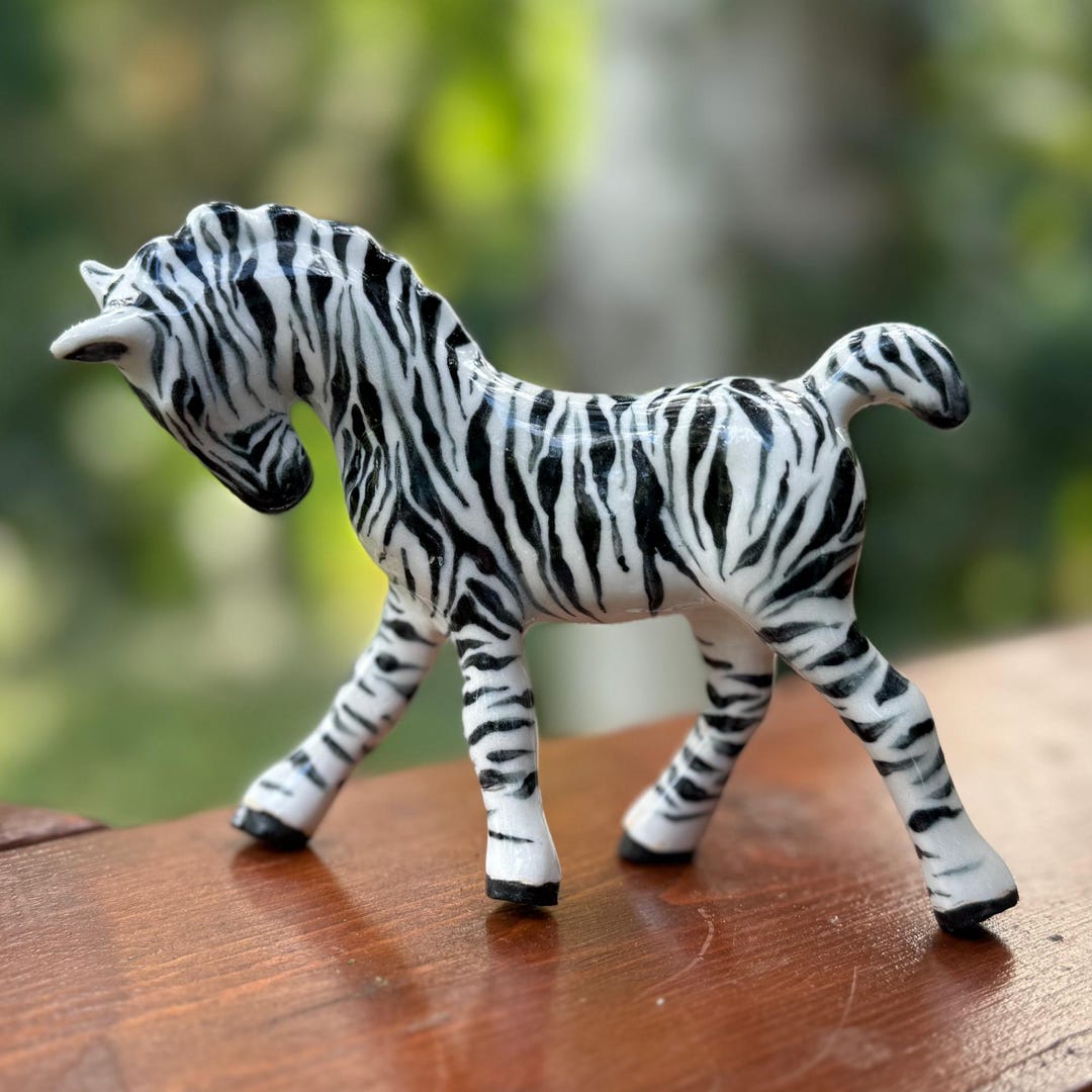 Hand-painted Ceramic Zebra Horse Figurine Art Pottery Handmade Colorful ...