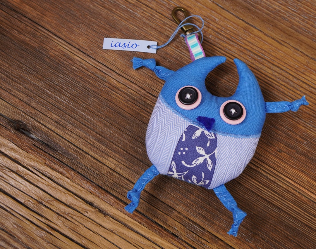 Owl Blue Key Ring Small Pendant Key Chain Toy Handmade Soft Gift ...