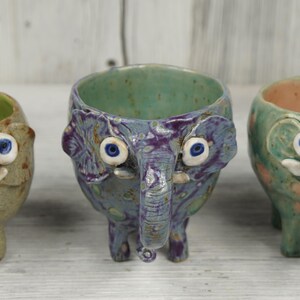 Ceramic Elephant Cup Mug Sculpture Art Pottery Handmade Crazy Colorful ...
