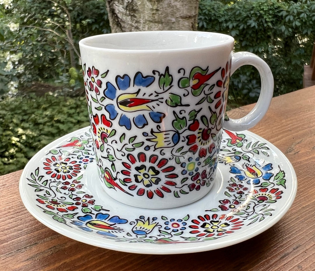 Cepelia Opole Hand Painted Tea Cup and Saucer Vintage Porcelain Made in ...