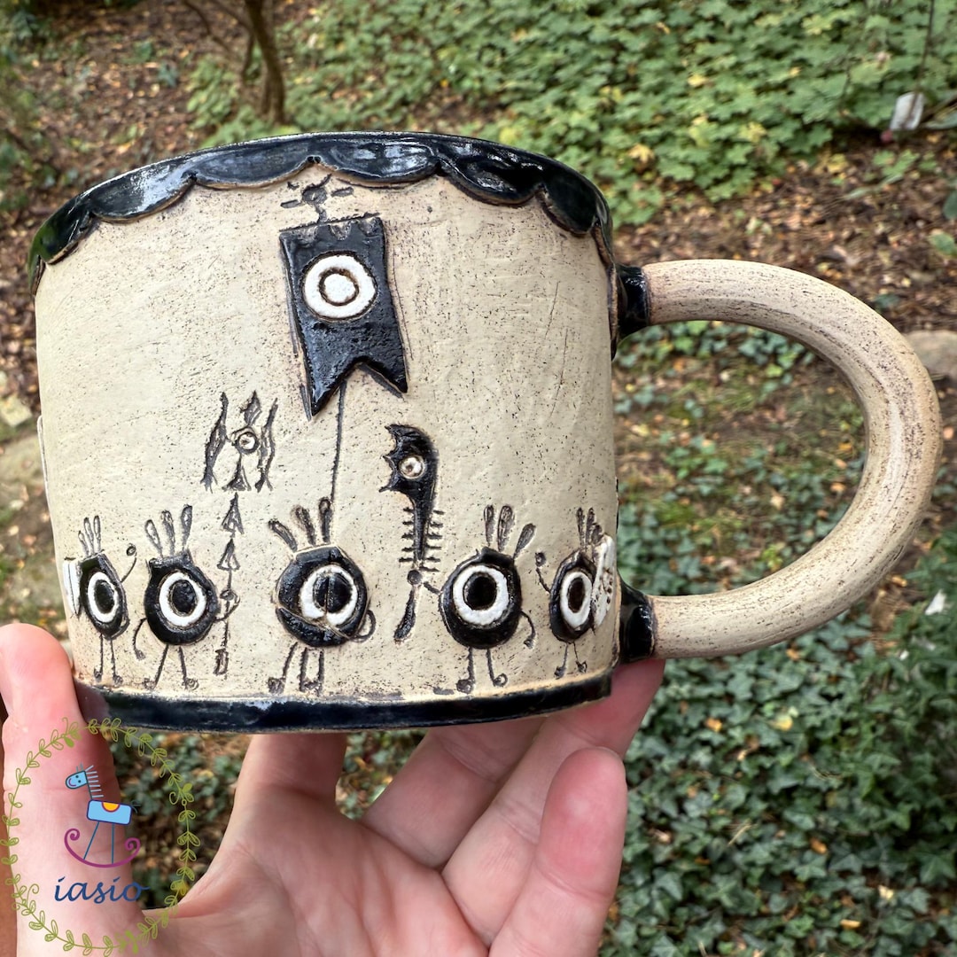 Crazy Ceramic Sgraffito Cup Mug PATAPON Sculpture Art Pottery Handmade ...