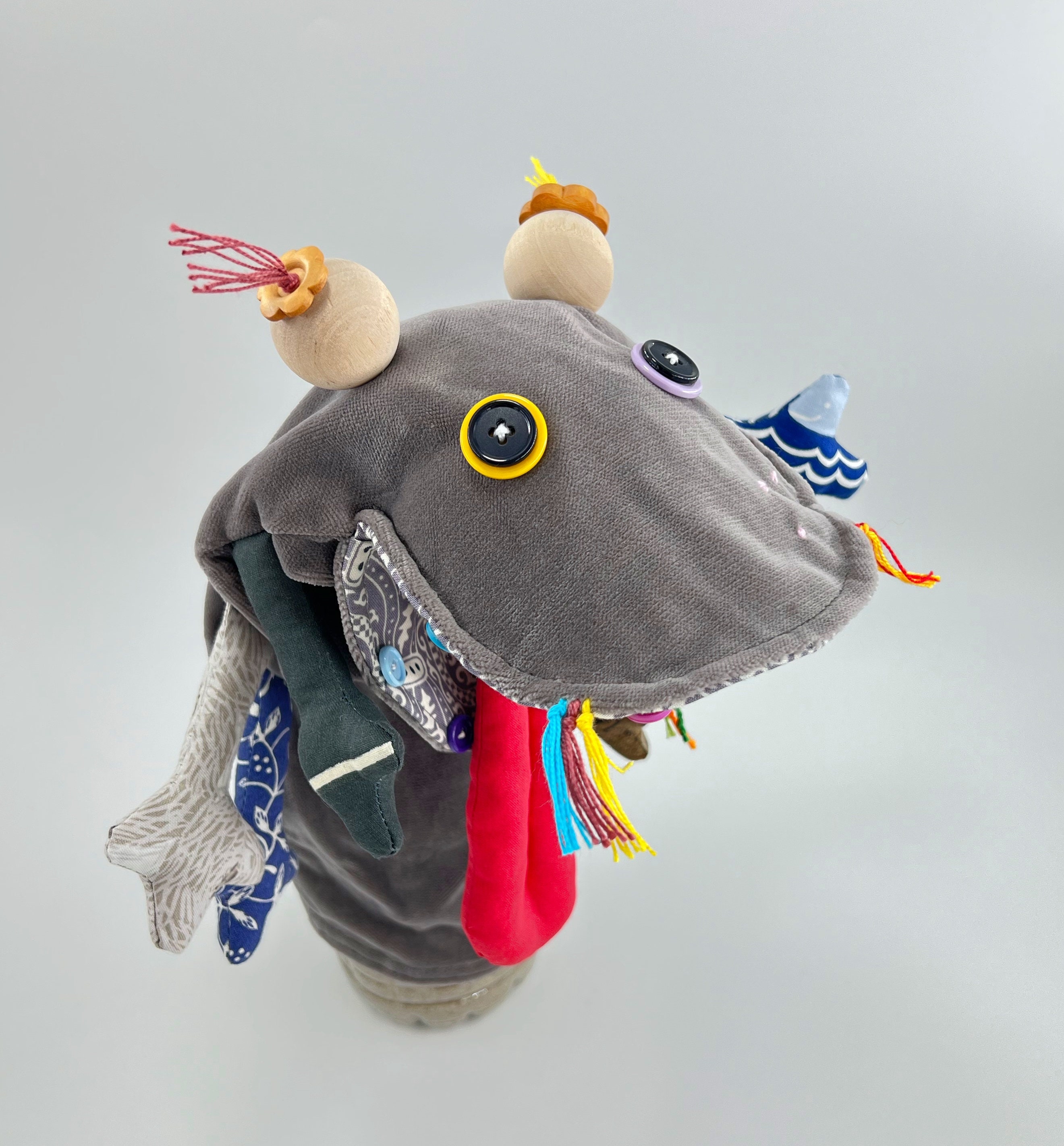 Handpuppe Fröhliche Wurm Theater Handarbeit Samt Bunt Grau | Etsy