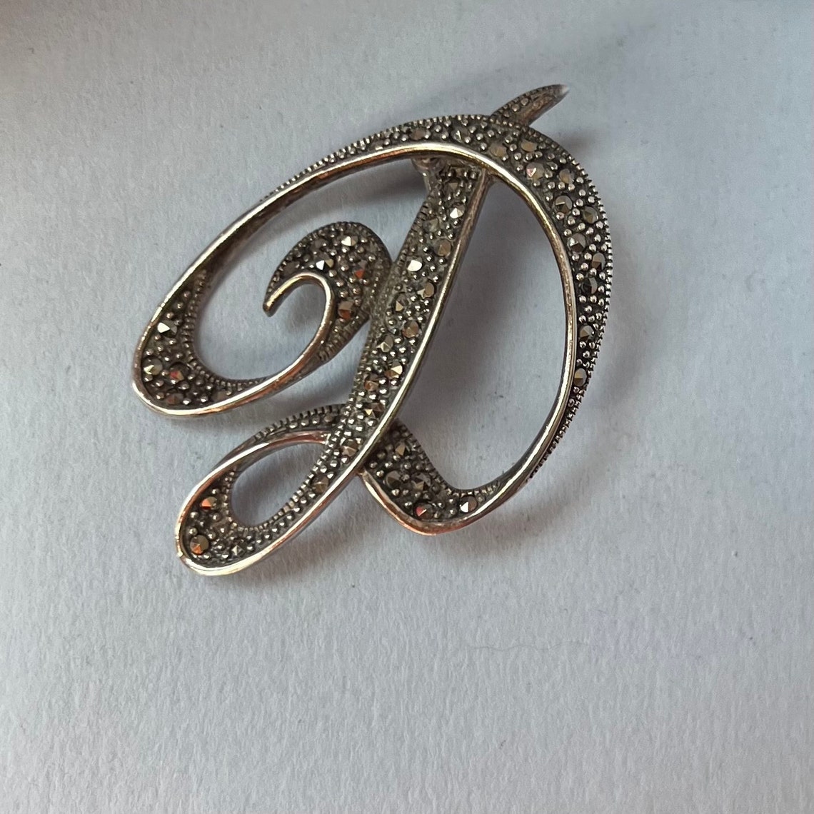 D Initial Silver and Marcasite Monogram Pin vintage - Etsy Canada