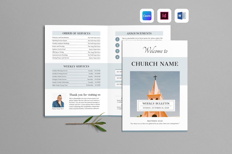 Church Bulletin Template | Church Services Program | Simple Newsletter ...