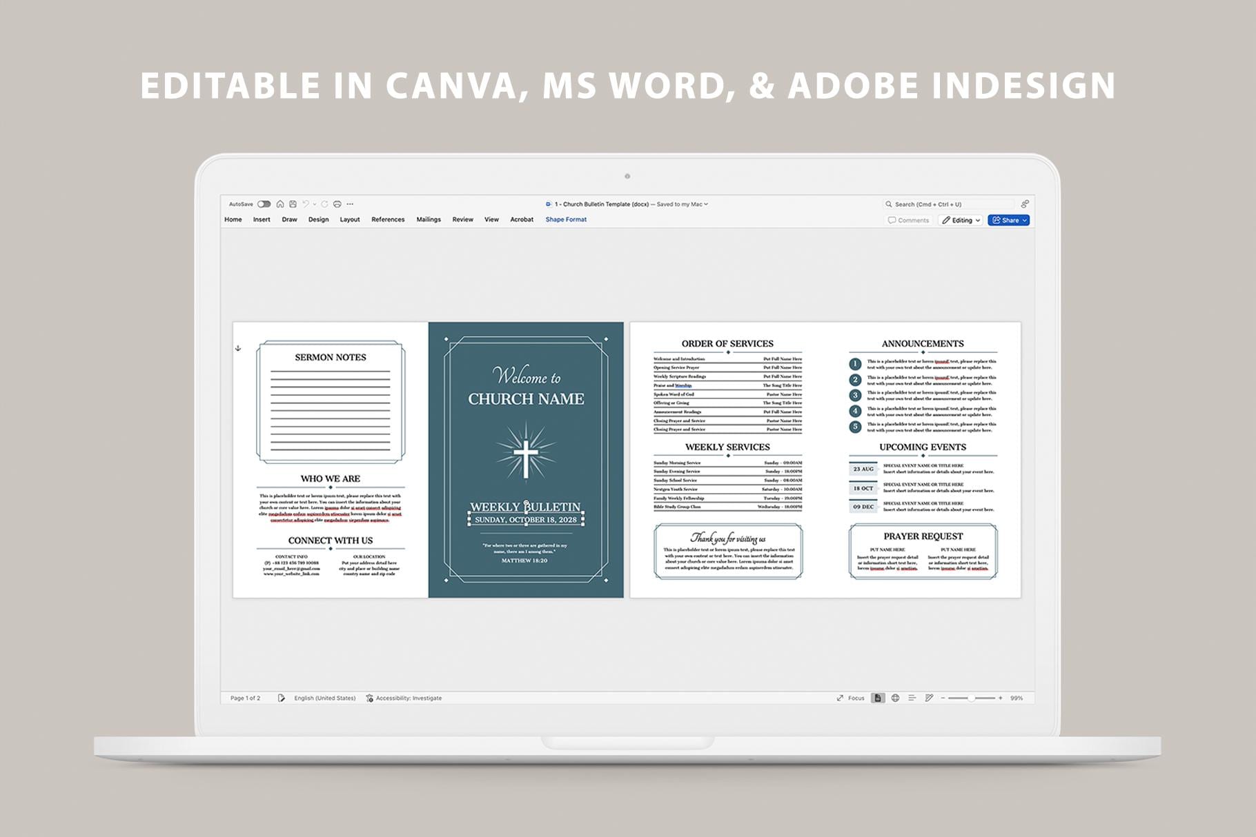 Church Bulletin Template | Church Services Program | Simple Newsletter ...