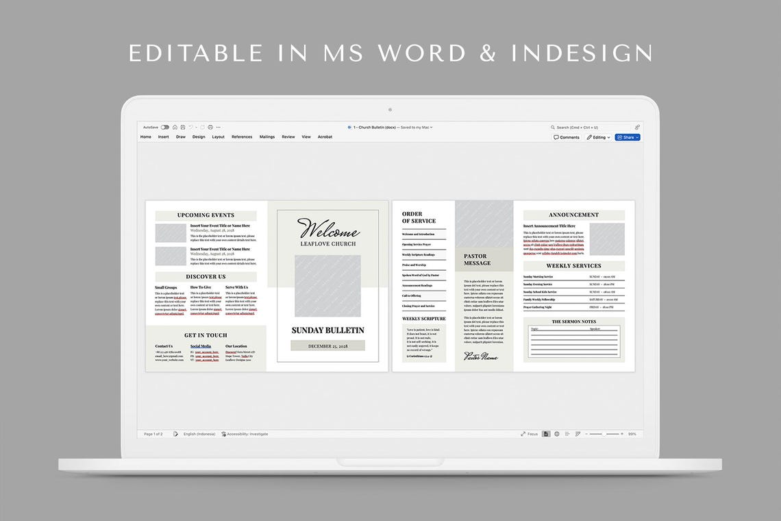 Church Bulletin Template | Microsoft Word | Adobe Indesign | Church ...