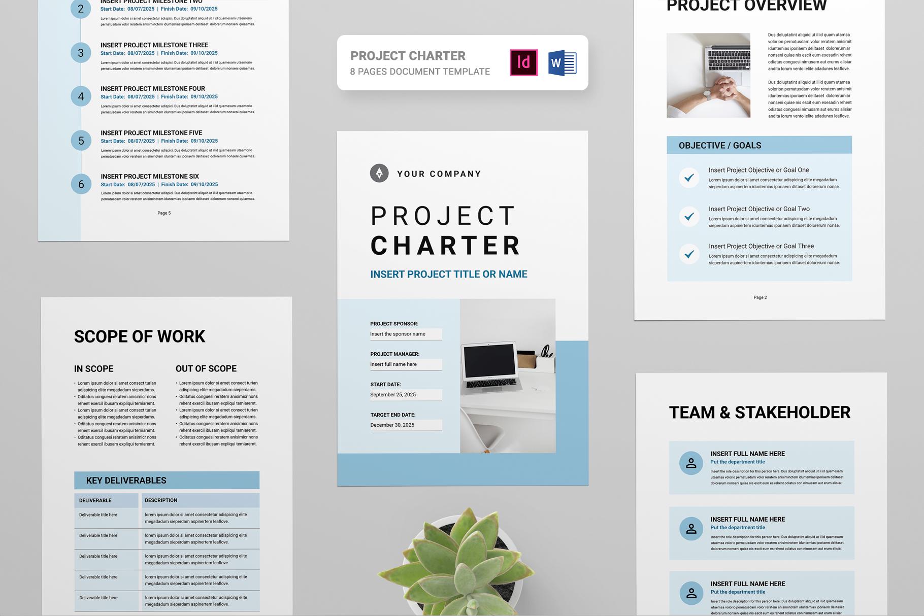 Project Charter Template | Microsoft Word | Adobe Indesign | Project ...