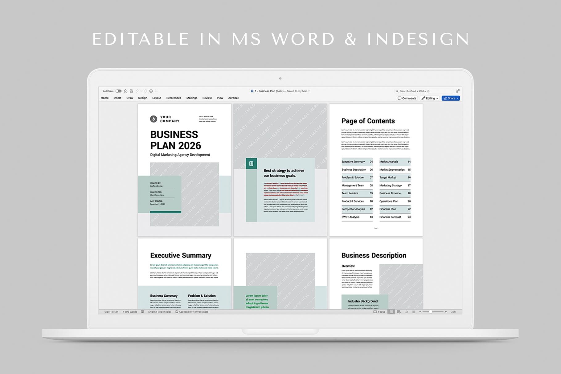Business Plan Template | Microsoft Word | Adobe Indesign | Business ...