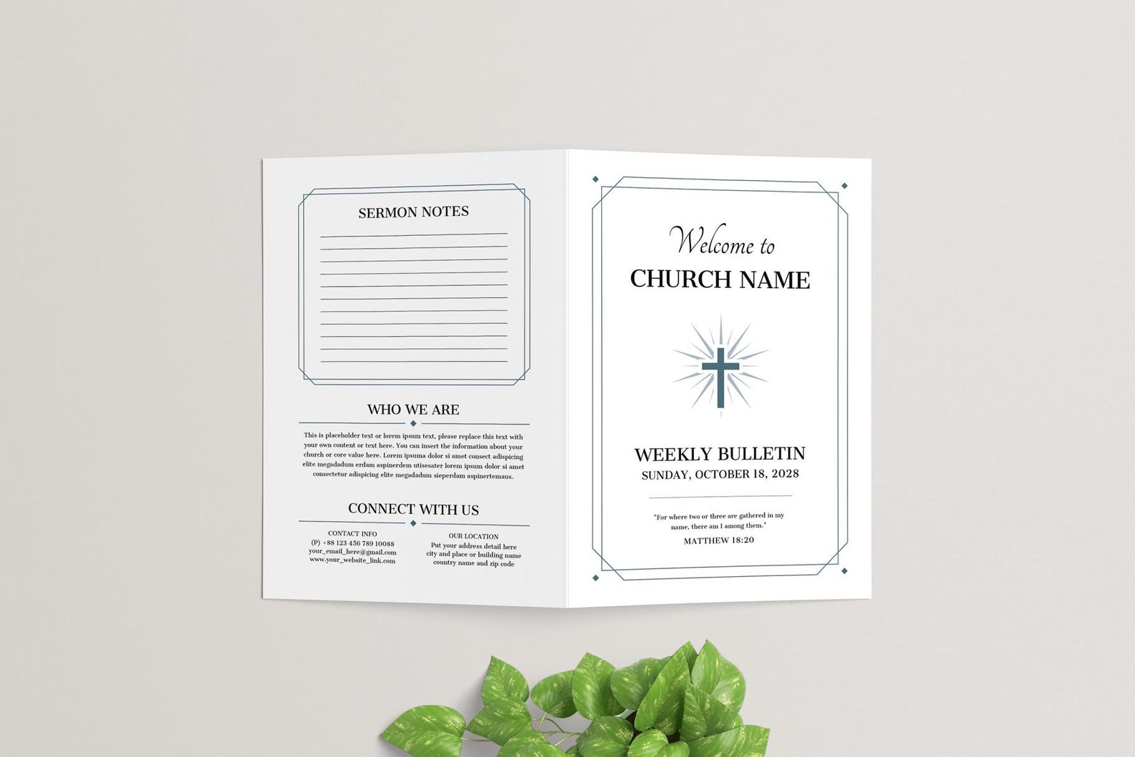 Church Bulletin Template | Church Services Program | Simple Newsletter ...
