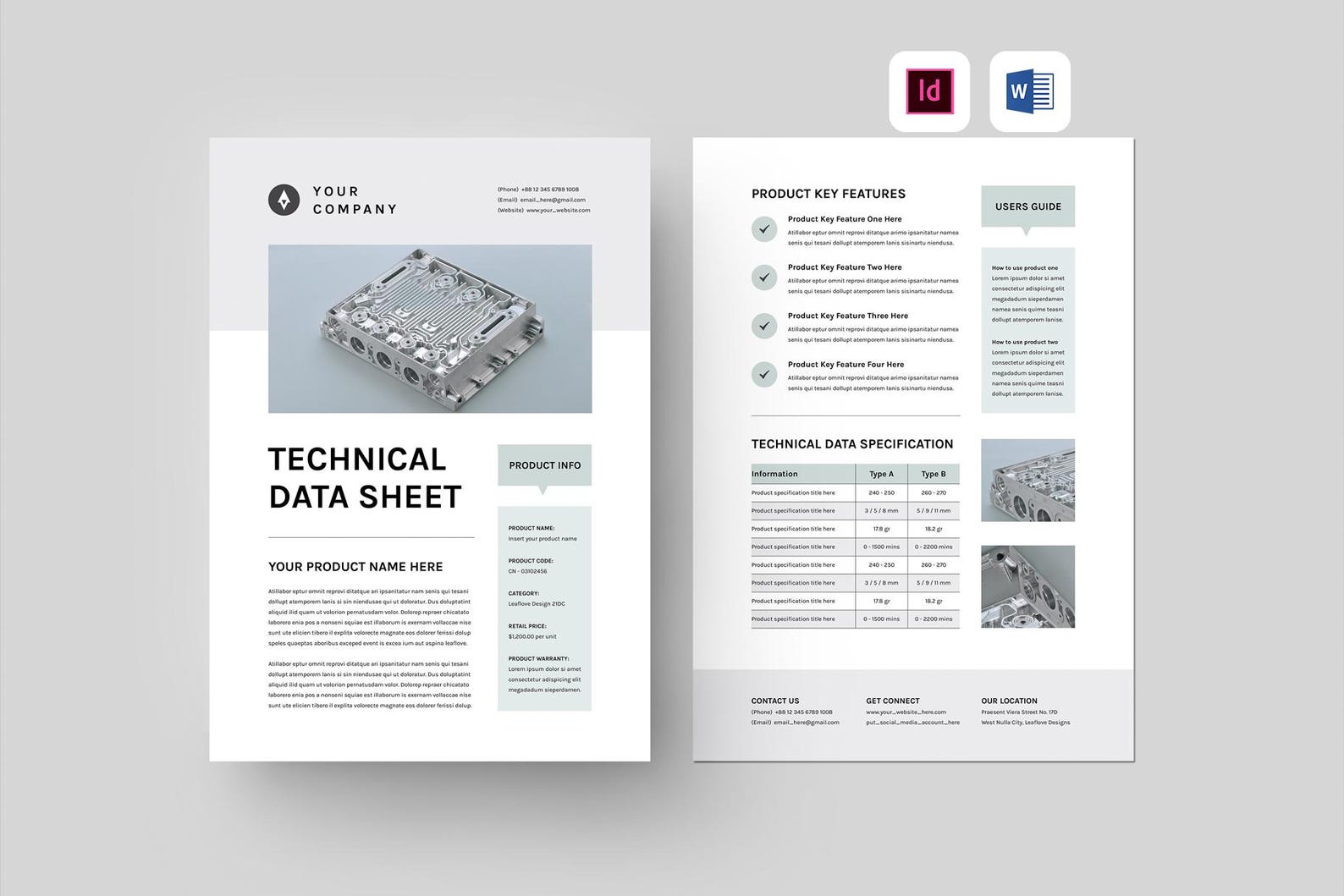 Technical Data Sheet Template | Microsoft Word | Adobe Indesign ...