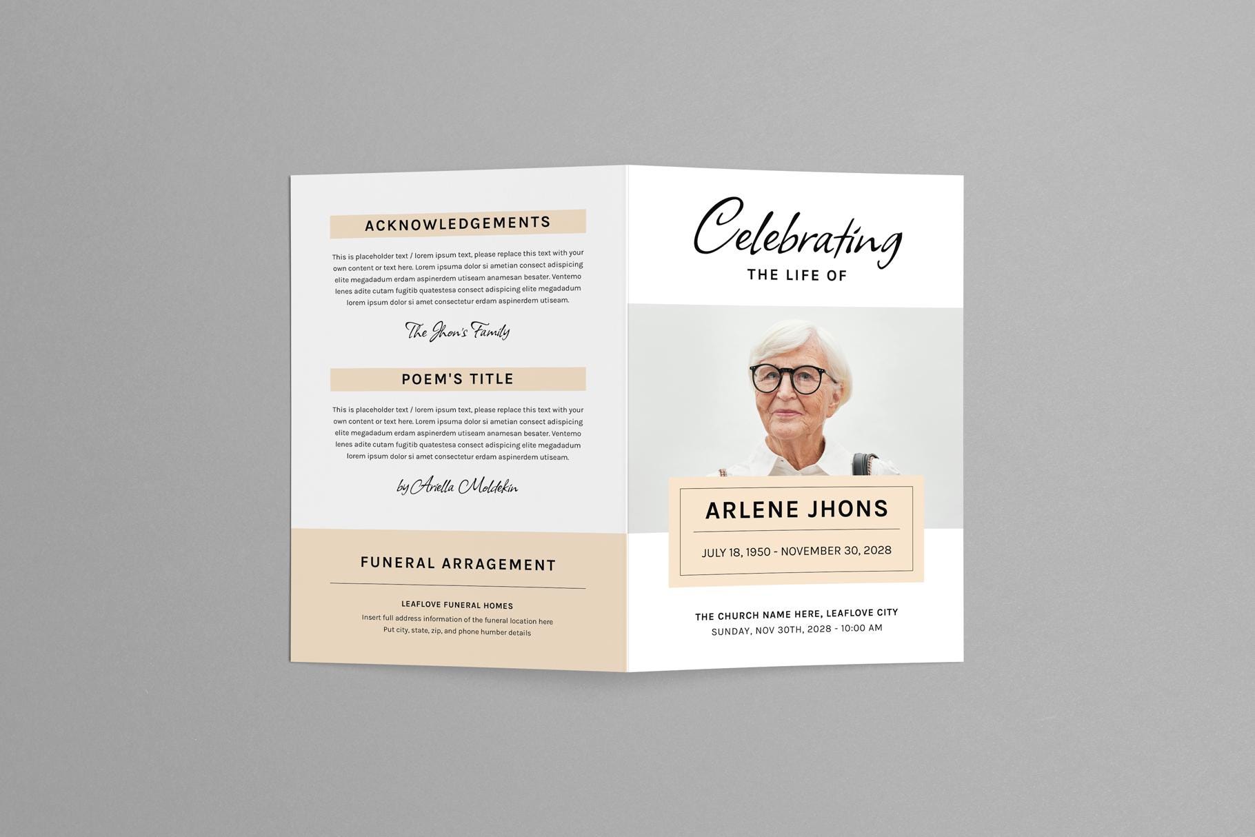 Simple Funeral Program Template | Microsoft Word | Adobe Indesign ...