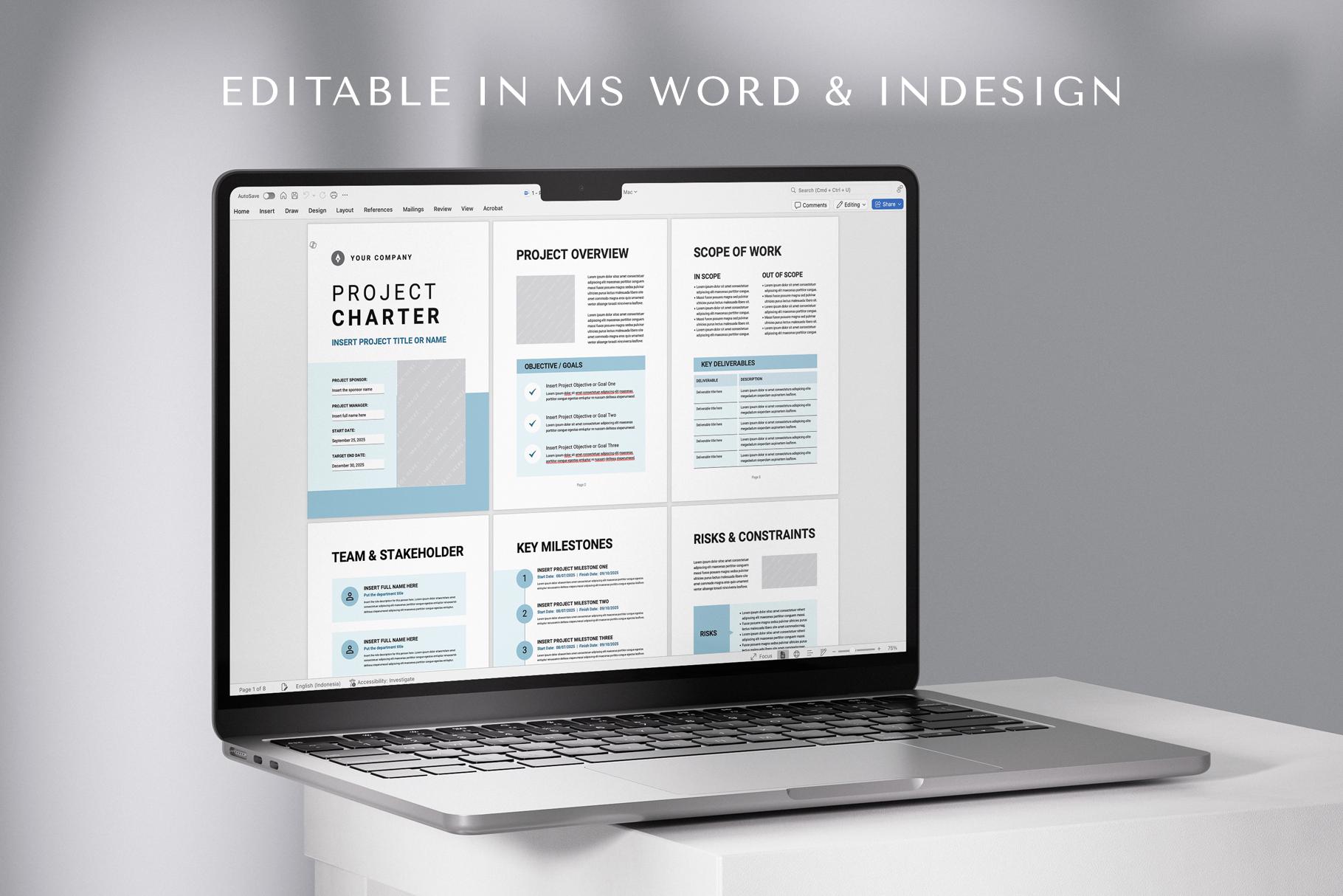 Project Charter Template | Microsoft Word | Adobe Indesign | Project ...