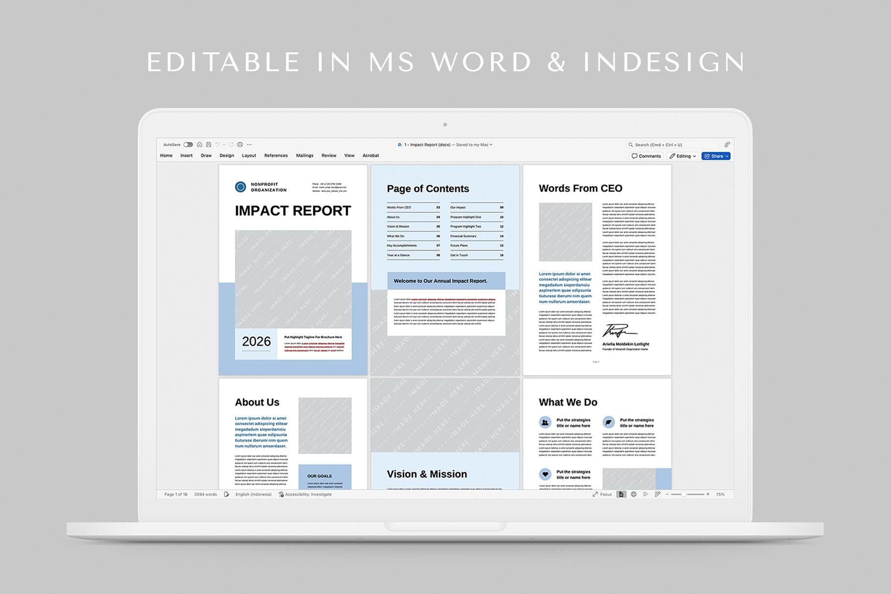 Impact Report Template | Microsoft Word | Adobe Indesign | Nonprofit ...