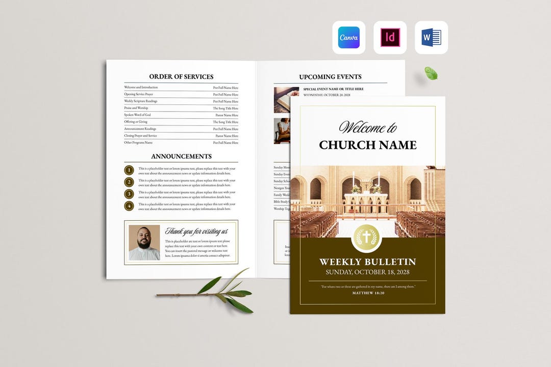Church Bulletin Template | Modern Weekly Worship Program | Sunday ...